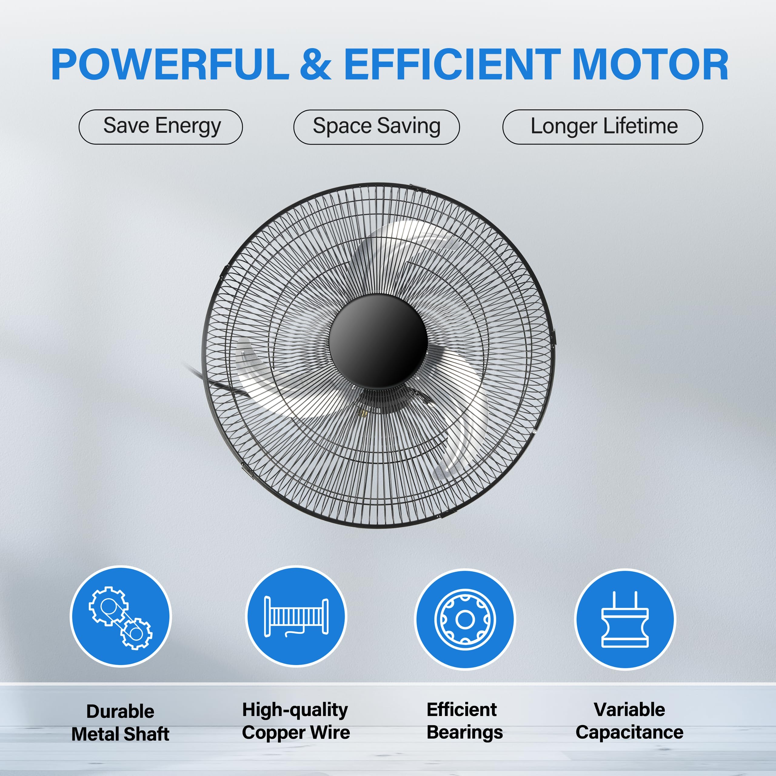 Simple Deluxe Cool Breeze 18-Inch Wall Mount Fan with 3 Speed Settings, 120-Degree Oscillation, Quiet and Effective Cooling for Home, Garage, or Workshop,Black