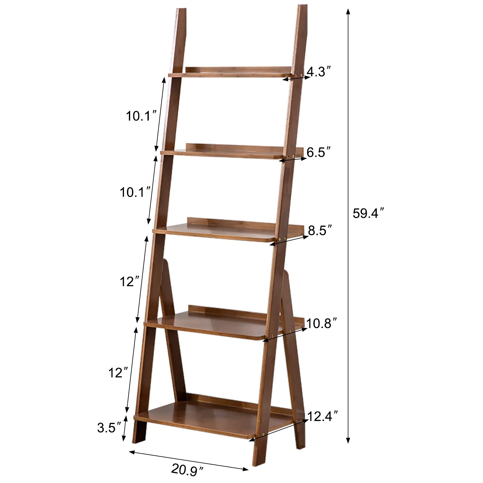 K KELBEL Bookshelf & Ladder Shelf &Storage Rack & Multipurpose Bamboo Organizer Shelves Furniture for Home Office, Living Room, Kitchen, Office 5 Tier (Brown)