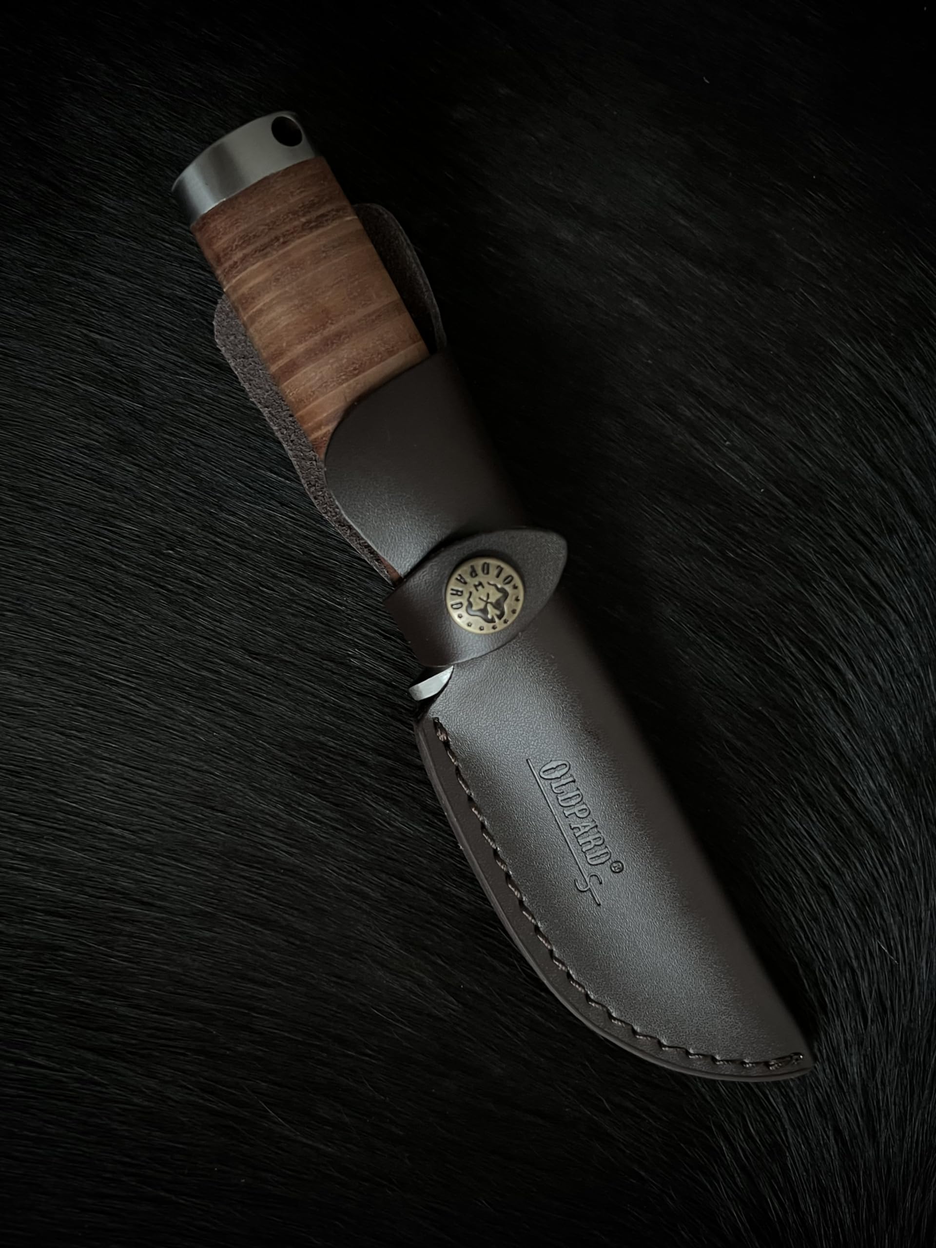 Oldpard Fixed blade Knife with Leather Sheath Cover| High-carbon Steel Damascus Pattern |BBQ Camping Fishing Survival Tools Knife