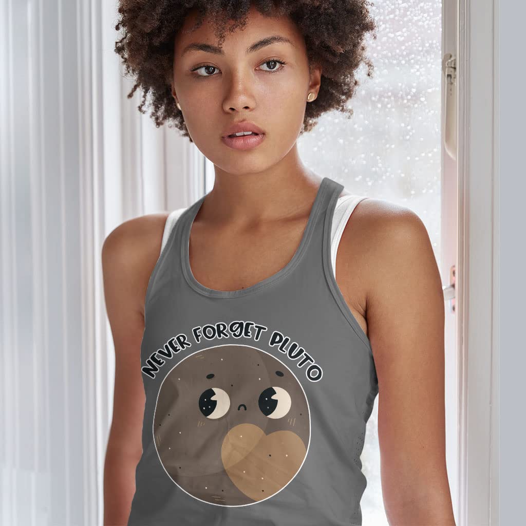 Never Forget Pluto Racerback Tank - Cute Tank - Space Workout Tank - Black, M