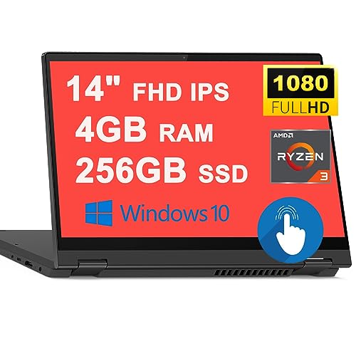 Lenovo Flex 5 2-in-1 Laptop 14" FHD IPS Touchscreen Display AMD Quad-Core Ryzen 3 4300U Processor (Beats i5-10210U) 4GB RAM 256GB SSD USB-C 720P Privacy Camera Win10 Gray + HDMI Cable
