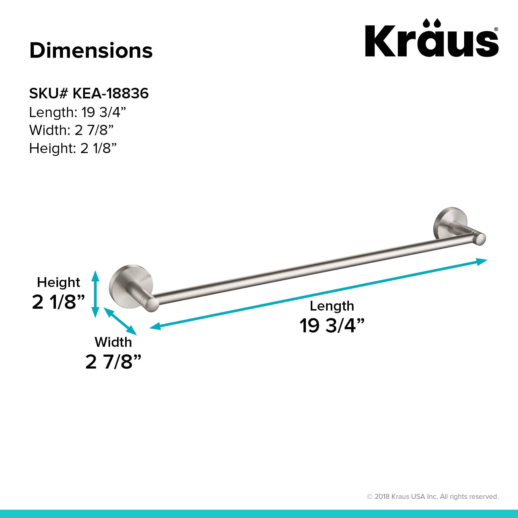 KRAUS Elie 18-inch Bathroom -Towel Bar, Brushed Nickel Finish, KEA-18836BN