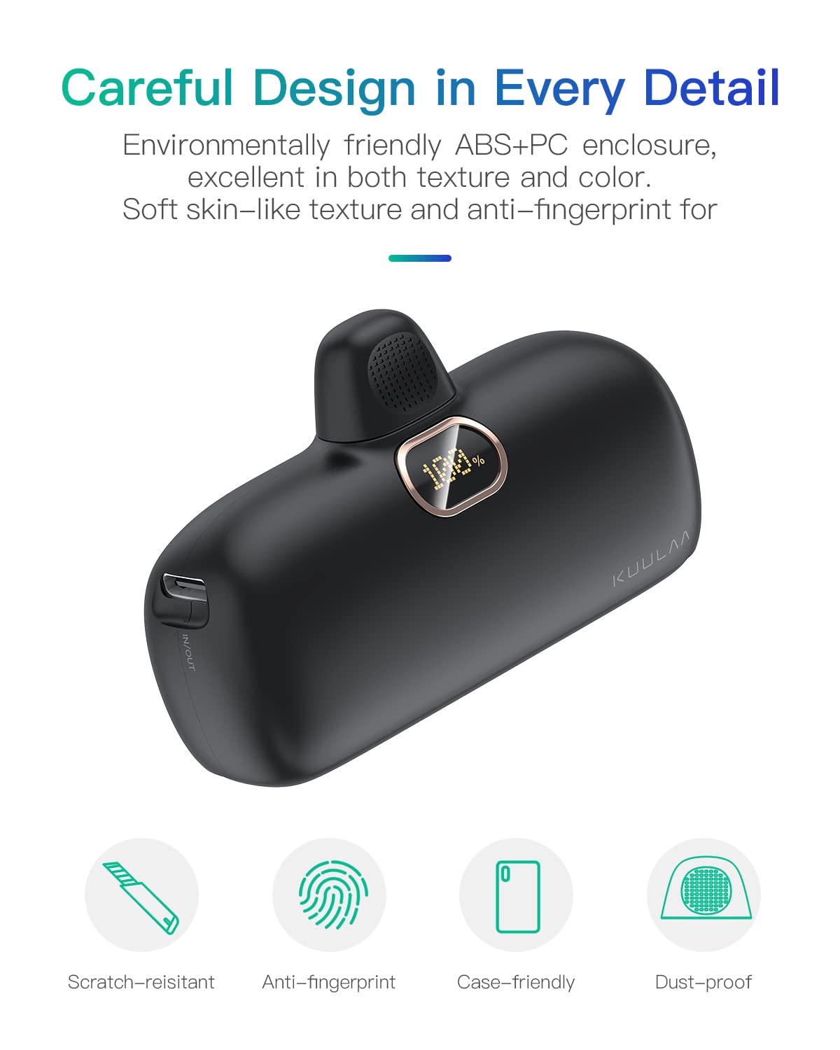 Kuulaa USB C Power Bank Fast Charging, 5000mAh Plug-in Portable Charger & Type C Input/Output Battery Pack 26800mAh
