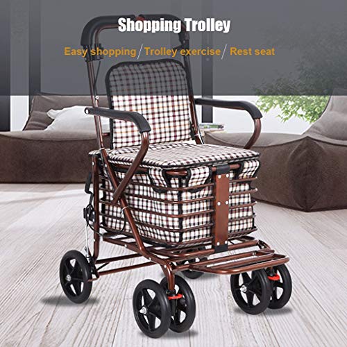 Rollator Walker Rollators Walkers for Seniors Walker Basket Four Wheel Walker Hand Push Shopping Cart Wheeled Seat Folding Walker,Supports 220 lbs