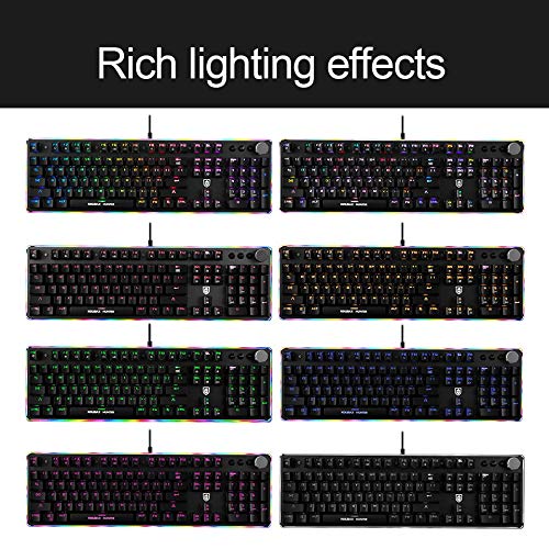 KOLMAX HUNTER Mechanical Gaming Keyboard RGB LED Backlit USB Wired Gaming Keyboard with Blue Switches for Windows Mac Gaming PC 100% Anti-Ghosting(104 Keys, Black)