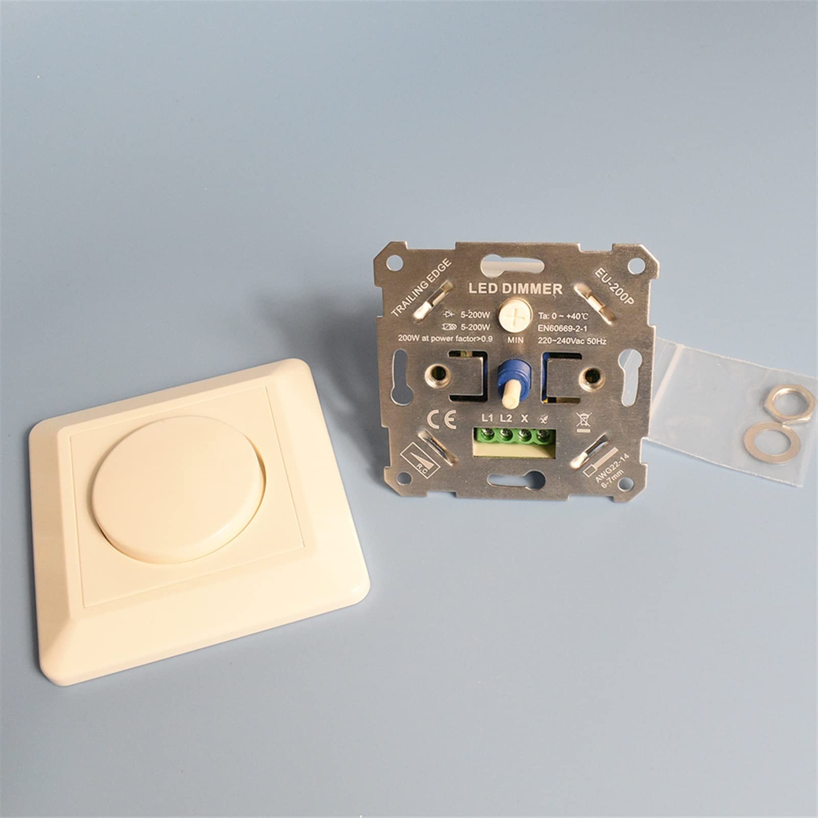 LAZIRO Europea Standard 200W Max 230V Pro-Dim Trailing Leading Edge Dimmer Switch Off for Dimmable LED, Halogen Incandescent Light (Color : Beige, Size : 220V)