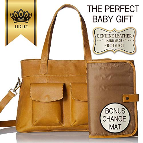 K-Musculo Miss Lucy and Co Genuine Leather Baby Diaper Bag Stylish Brown RFID Protection for Purse Shoulder Strap Changing mat
