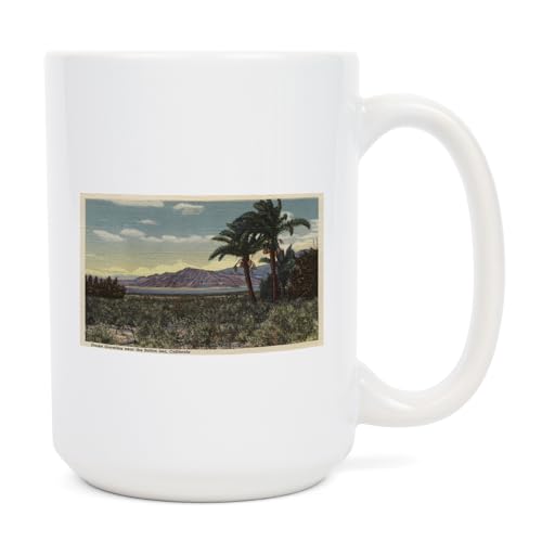 Lantern Press View of Dates Growing near the Salton Sea (15oz White Ceramic Coffee and Tea Mug, Dishwasher and Microwave Safe)