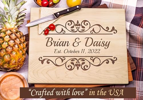 Personalized Wood Cutting Board Handmade in USA β Best Serves as Cheese board, Serving tray, Chopping board, Charcuterie board β Unique Wooden Gift for Wedding, Anniversary, House warming, Christmas