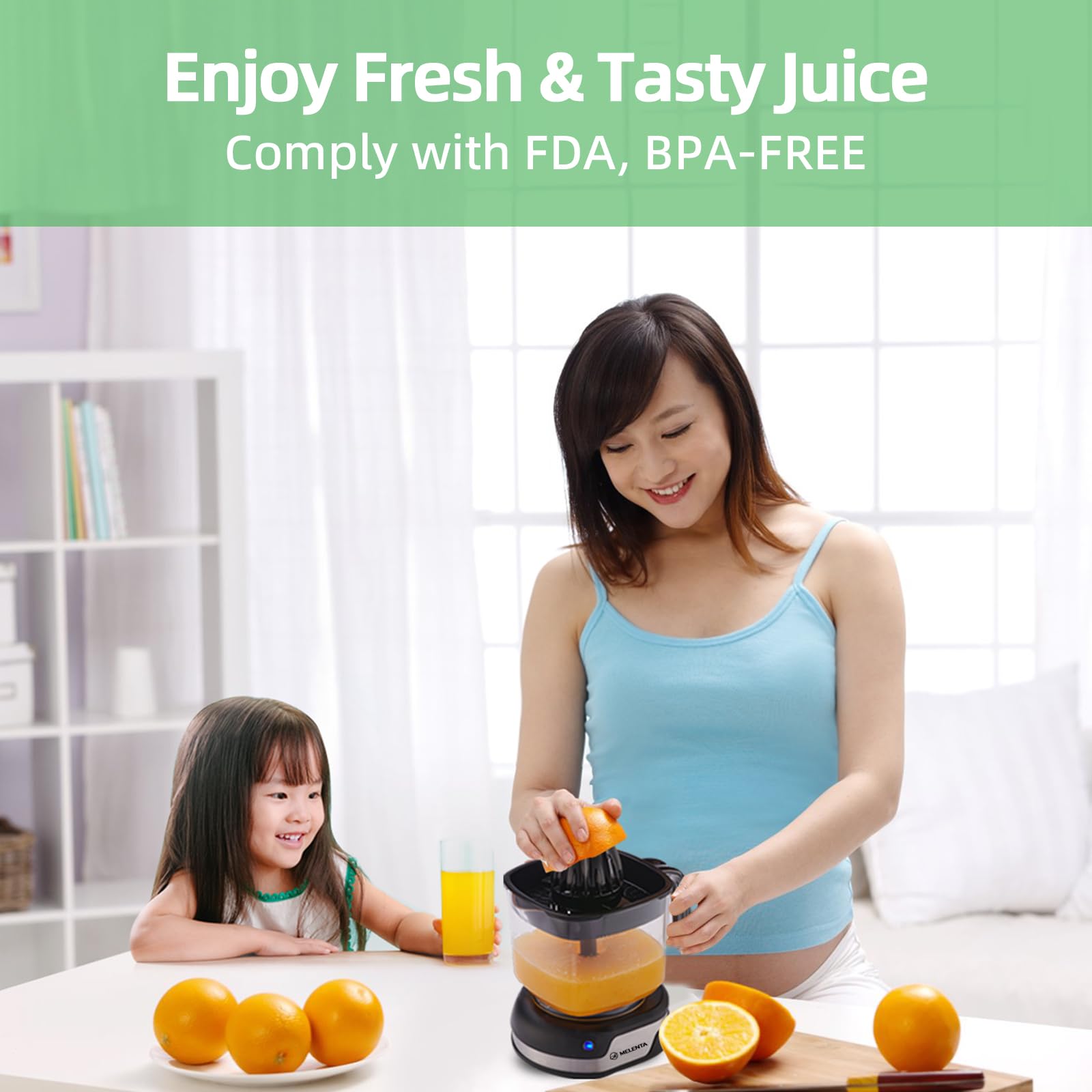 M MELENTA Electric Citrus Juicer Machine, 1.2L Large Volume Lemon Squeezer with Powerful & Quiet Motor, Pulp Control, Easy to Clean, Orange Juicer for Grapefruits, Limes, Oranges and Lemons, Green