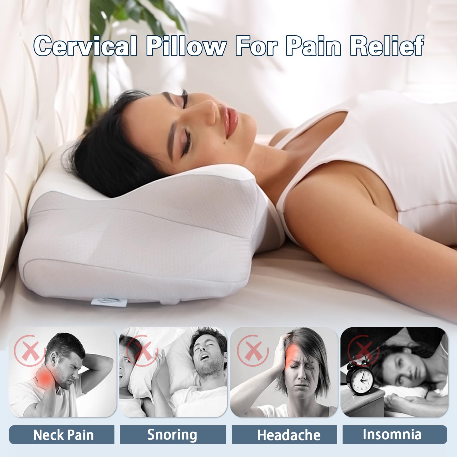 Karrehao Cervical Pillow for Neck Pain Relief, Contour Memory Foam Neck Pillow for Sleeping, Ergonomic Orthopedic Bed Pillows for Side Back Stomach Sleepers Sleeping