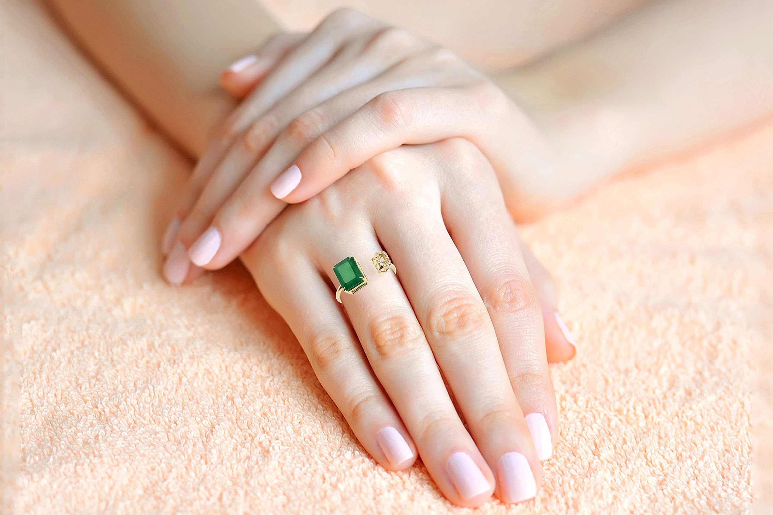 Mirahi 2.51 CT Emerald Diamond Ring, Open Cuff Ring in 14k Yellow Gold, Adjustable Rings for Women