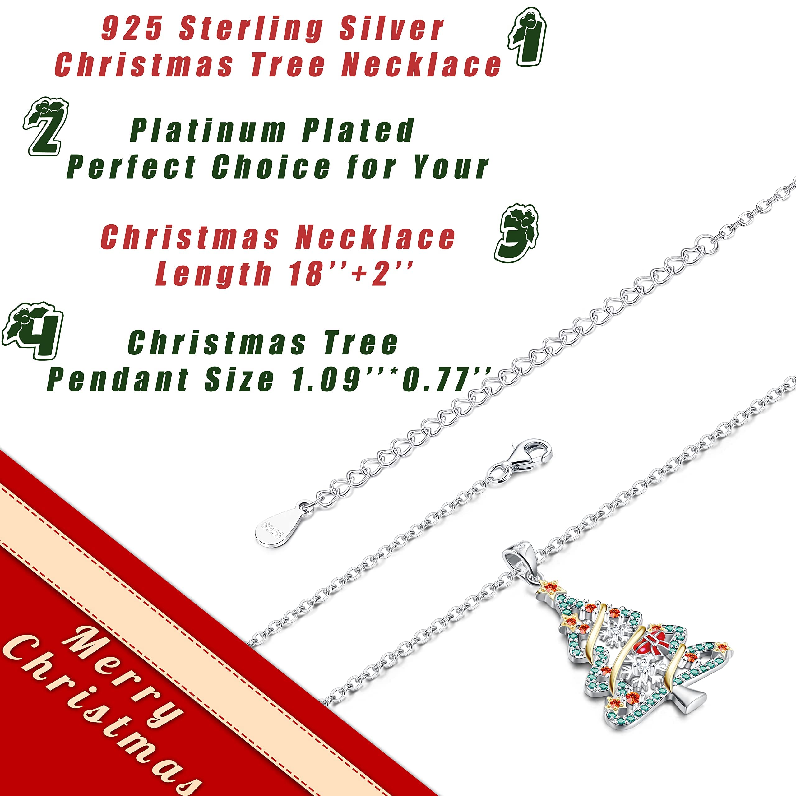 MUSECLOUD Christmas Necklace 925 Sterling Silver Christmas Tree Necklace For Women White Gold Plated Christmas Tree Pendant Christmas Jewelry Gift (Silver)