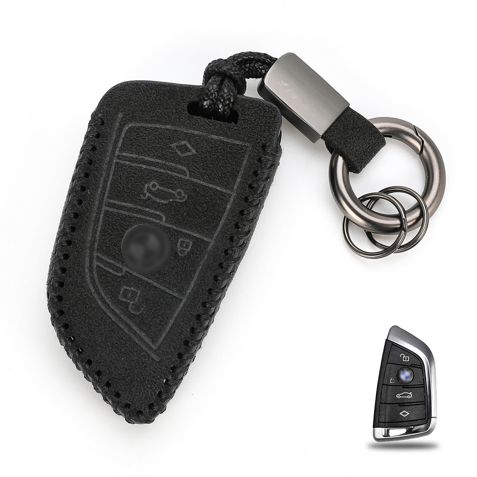 KINIVA Leather New Car Key Fob Cover Compatible with 2023 BMW i7 X5 X7 xi7 Series, Key Fob Keychain for BMW Remote Key Fob (X7 Black)