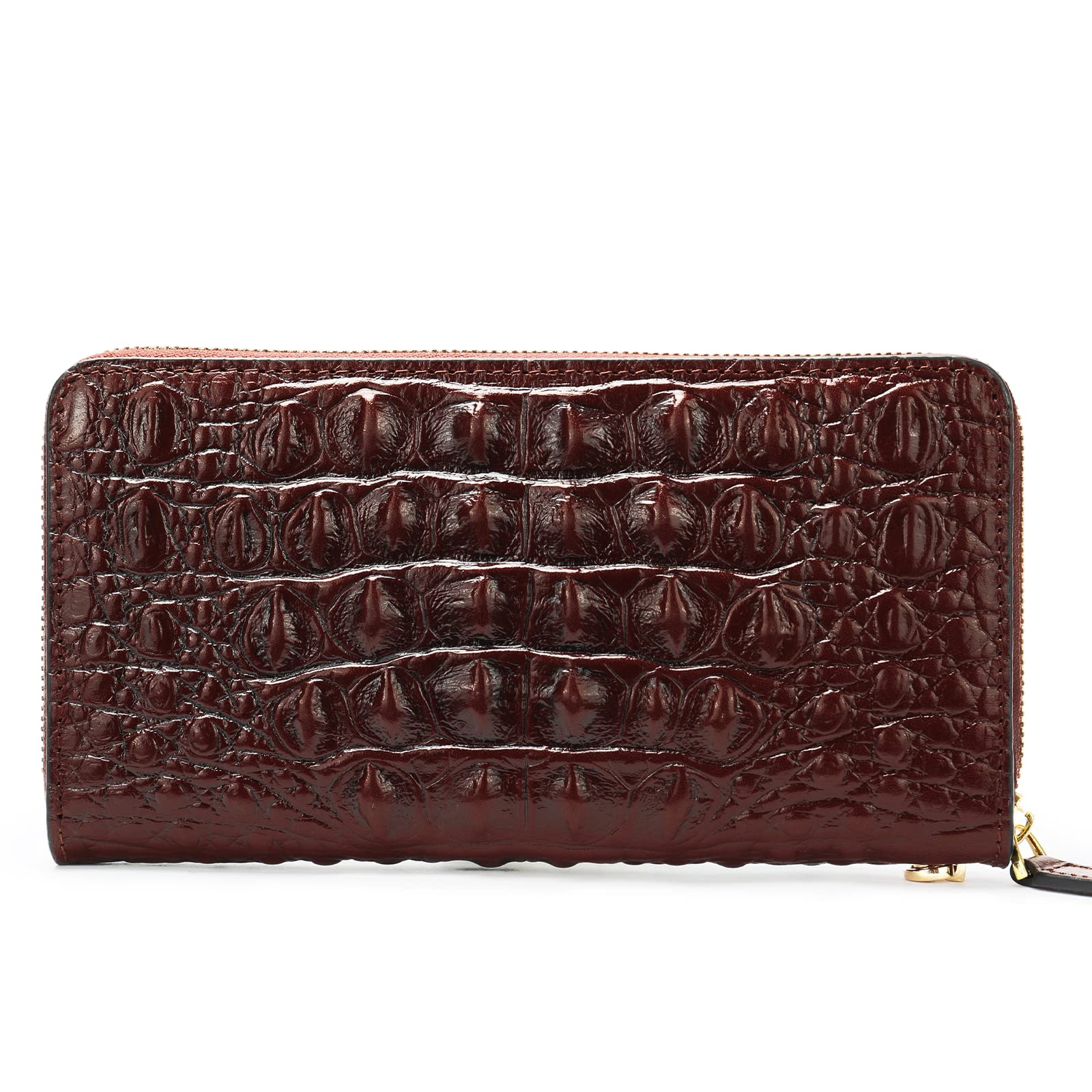 NIUCUNZH Crocodile Wallets for Women, Leather Wallet with Wristlet - Elegant Designer, Large Capacity, RFID Blocking Brown