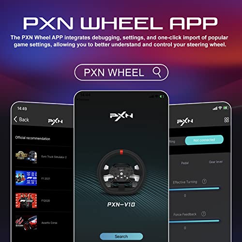 PXN V10 Force Feedback Steering Wheel Gaming, Racing Wheel 270/900 Degree with Adjustable Linear Pedals and 6+1 Shifter Gaming Racing Steering Wheel for PC, Xbox One, Xbox Series S/X, PS4