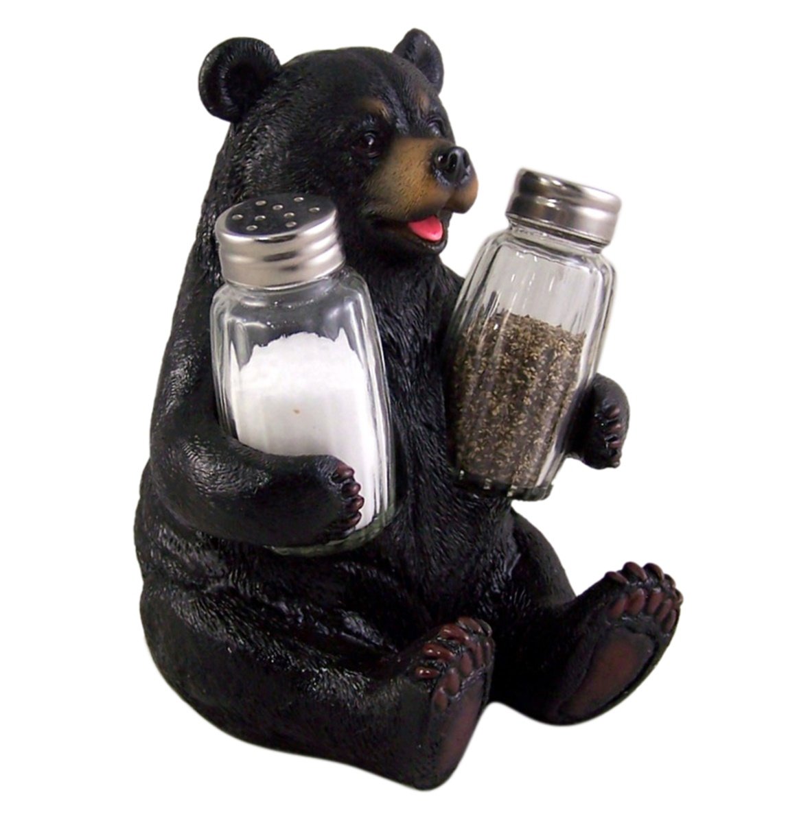 Liphontcta Season Beary Carefully Black Bear Salt and Pepper Shaker Holder 7 Inch (Shakers Included)