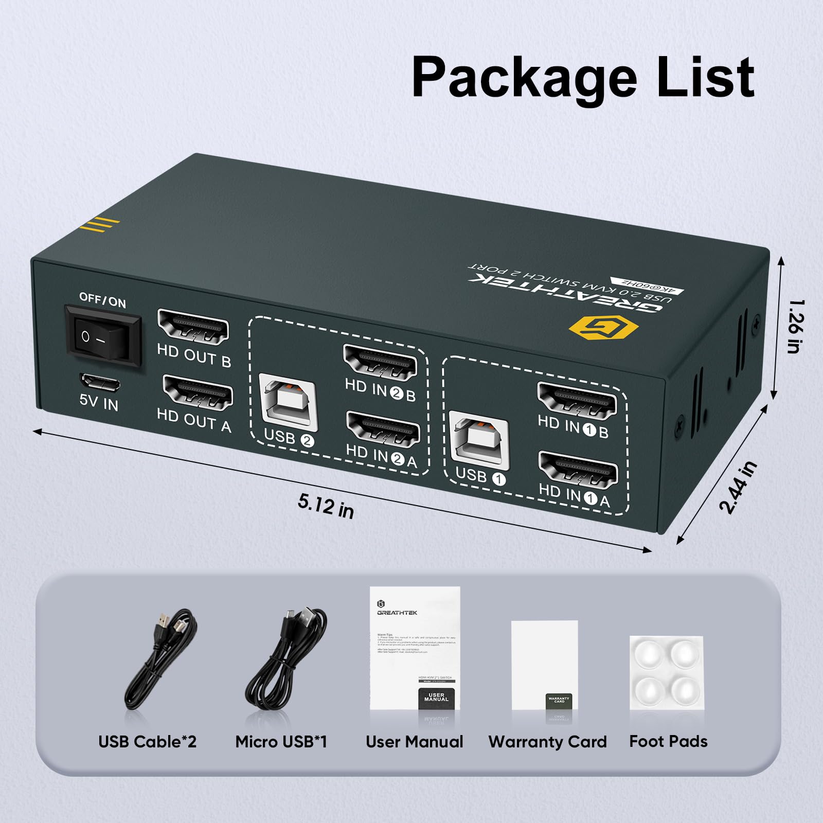 KVM Switch HDMI 4 Port 4K@60Hz,4USB 2.0,Support The Input of USB2.0 Devices Such as Printers,HDCP2.2,YUV 4: 4: 4,All Needed Cables,Support Wireless Keyboard and Mouse(New Version)
