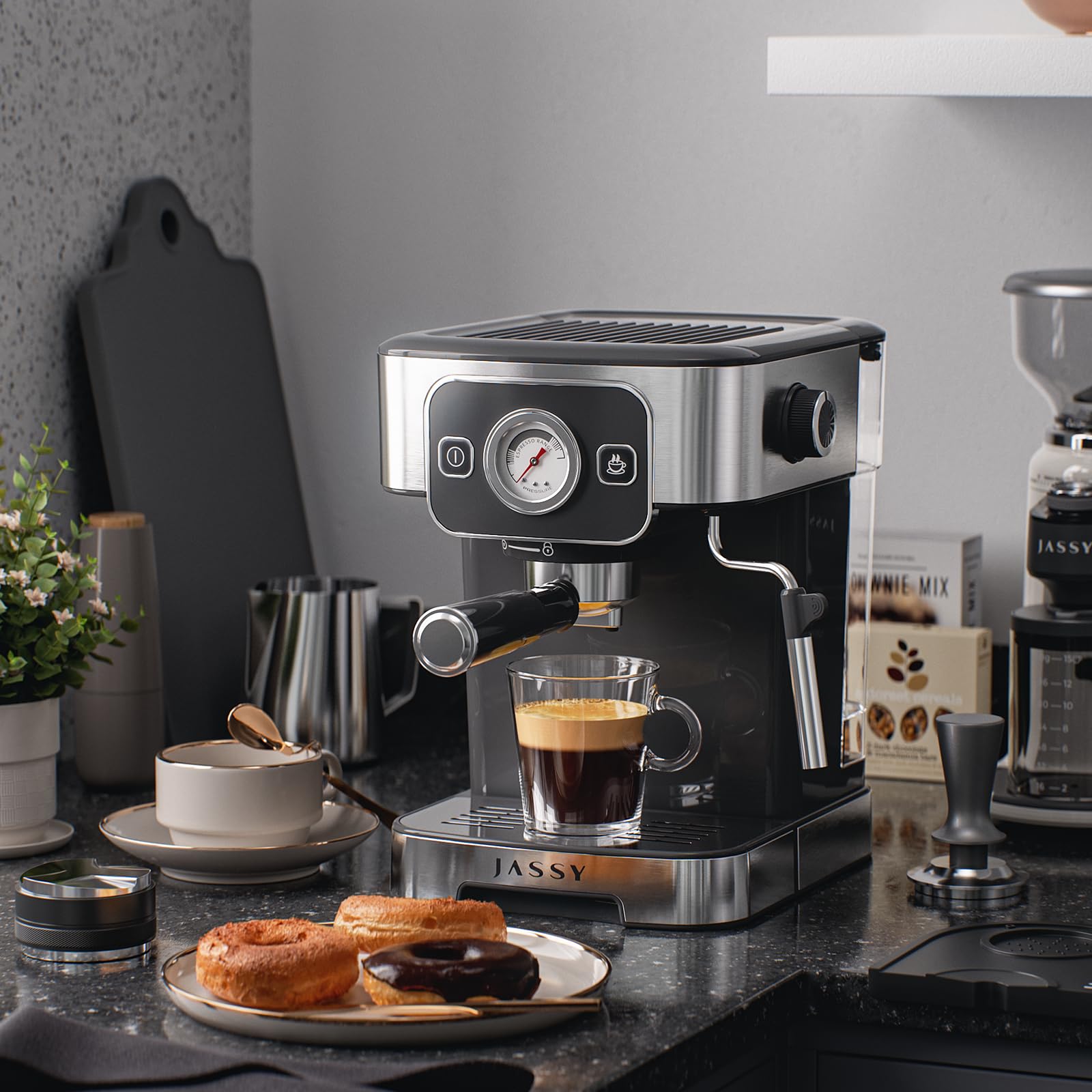 JASSY Espresso Machine 20 Bar Cappuccino Machines with Temperature Dial for Barista Brewing,Adjustable Milk Frothing for Espresso/Cappuccino/Latte,1200W