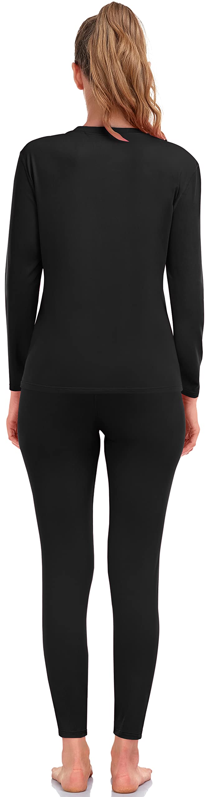 MIRITY Thermal Underwear for Women - Long Johns with Fleece Lined Cold Weather Base Layer Pajama set Black