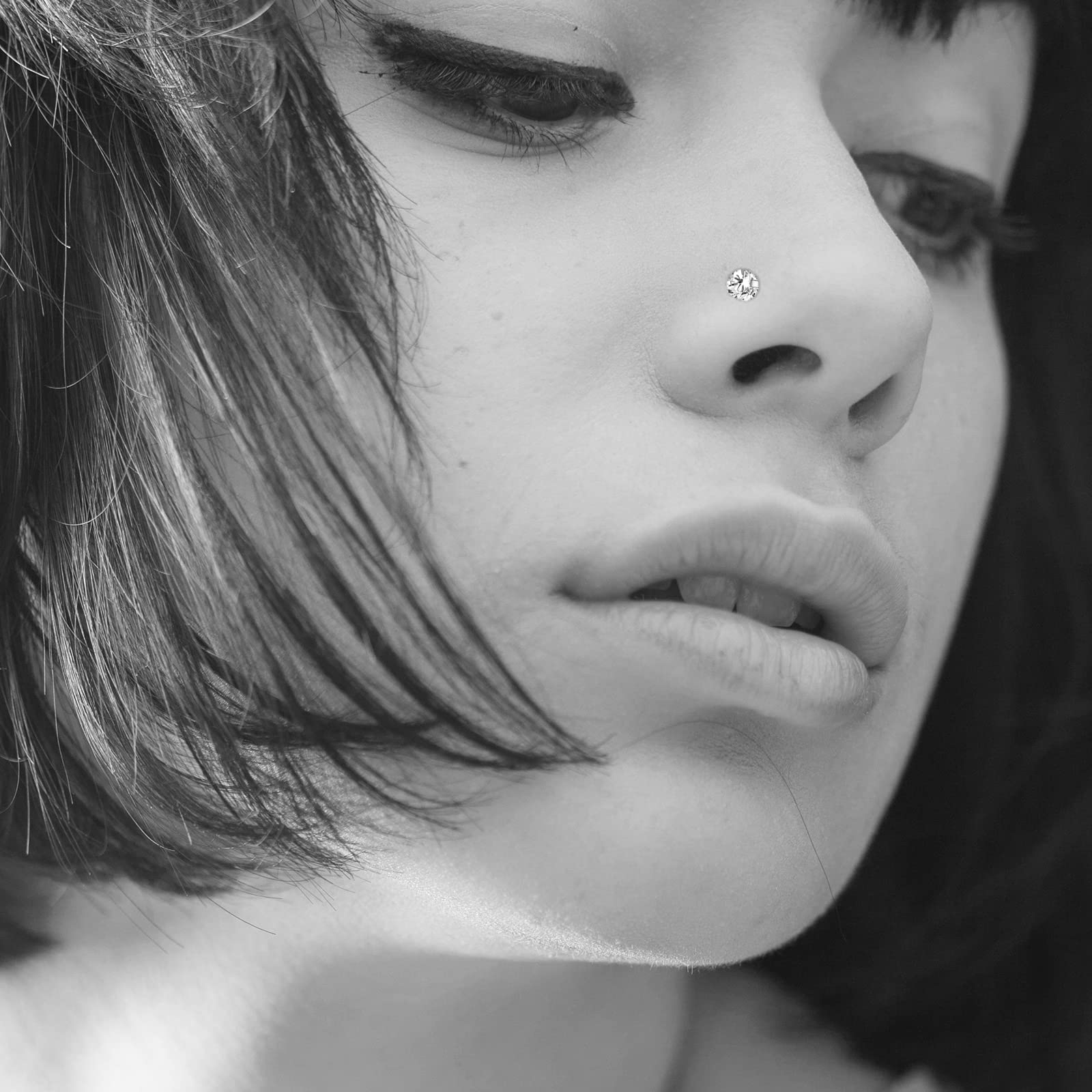 NIUSIMAN Nose Studs L Shaped 18G Nose Rings Butterfly Snake Bee Flower Nose Bar Piercing Stainless Steel Artificial CZ Nose Piercing Jewelry Silver
