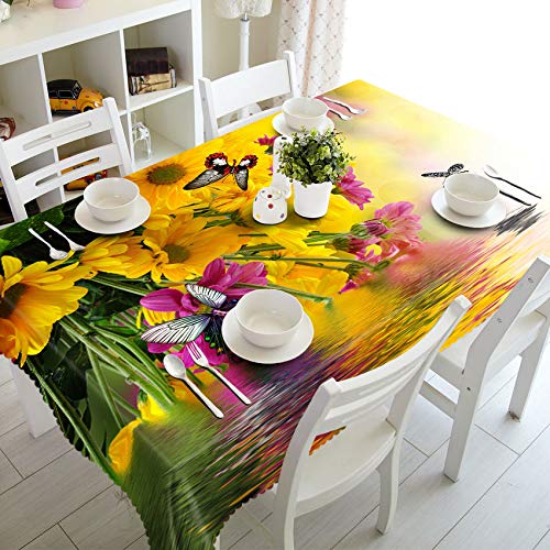 MLQL European 3D Tablecloth Purple Lavender Flower Pattern Washable Fabric Rectangular Table Cover Wedding Decoration A3 140x210cm