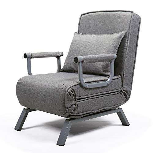 JAXPETY Sofa Bed Folding Arm Chair Single Sleeper Bed Chair, Leisure Recliner Lounge Couch w/Pillow and 5 Position Adjustable Backrest for Home Office, Gray