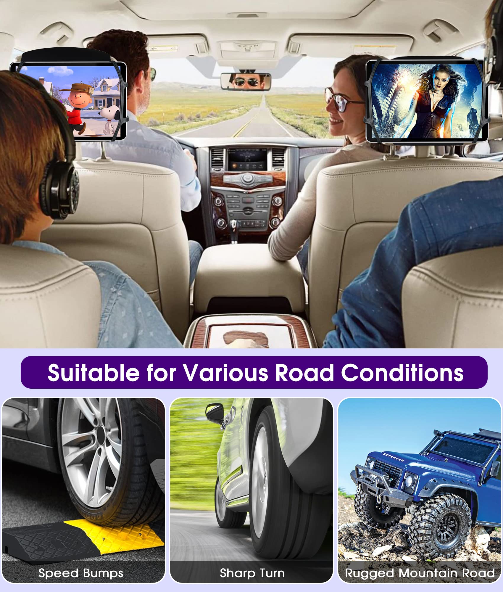 Lpoake 2 Pack Car Headrest Tablet Holder Back Seat Tablet Holder for Car Headrest Mount for Kids Fits All 7-12.9'' Tablets