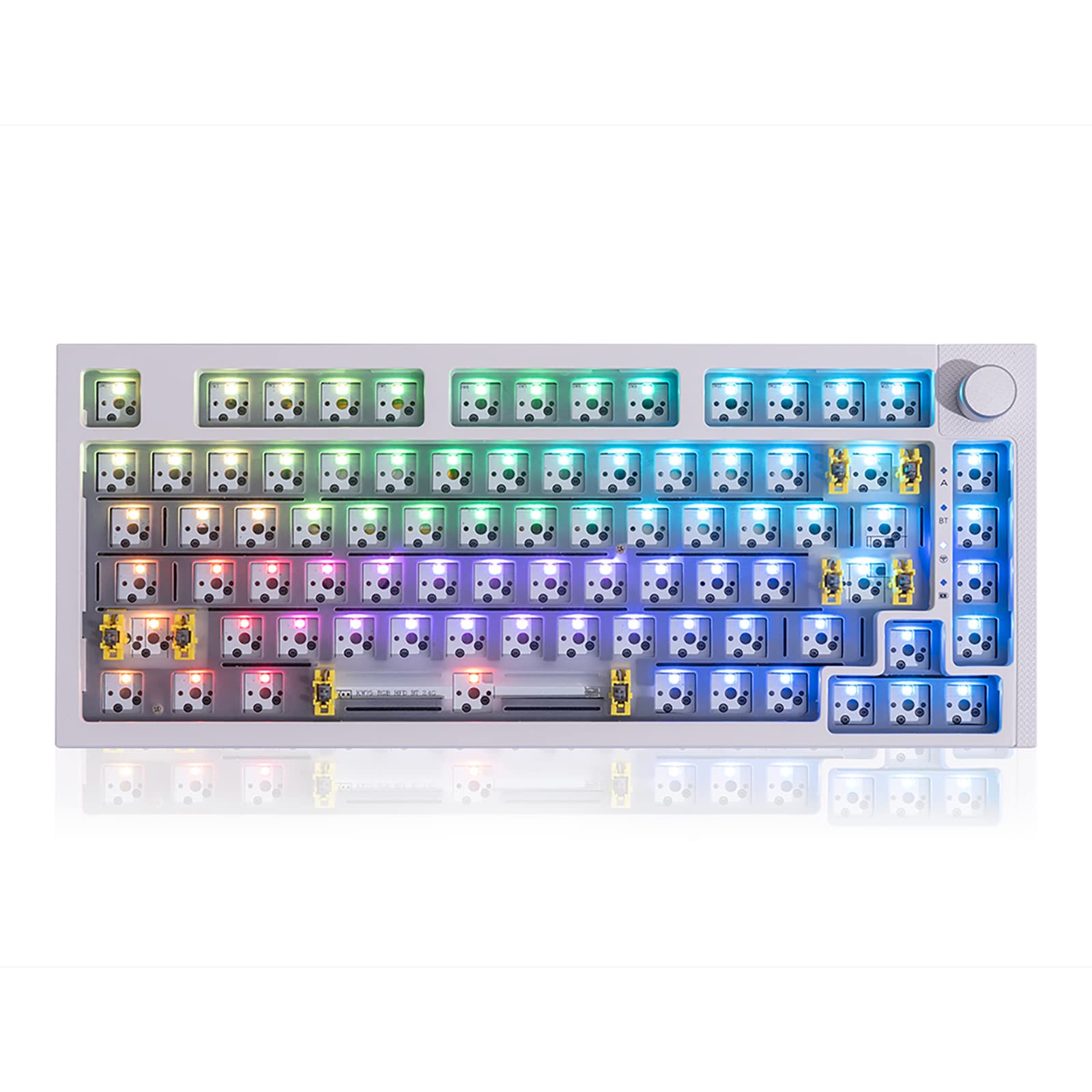 SUEHIODHY KW75 Gaming Keyboard Kit Hot-Swap Mechanical Keyboard 2.4GHz/Bluetooth 5.0/USB-Cwith Knob RGB Backlit(White)