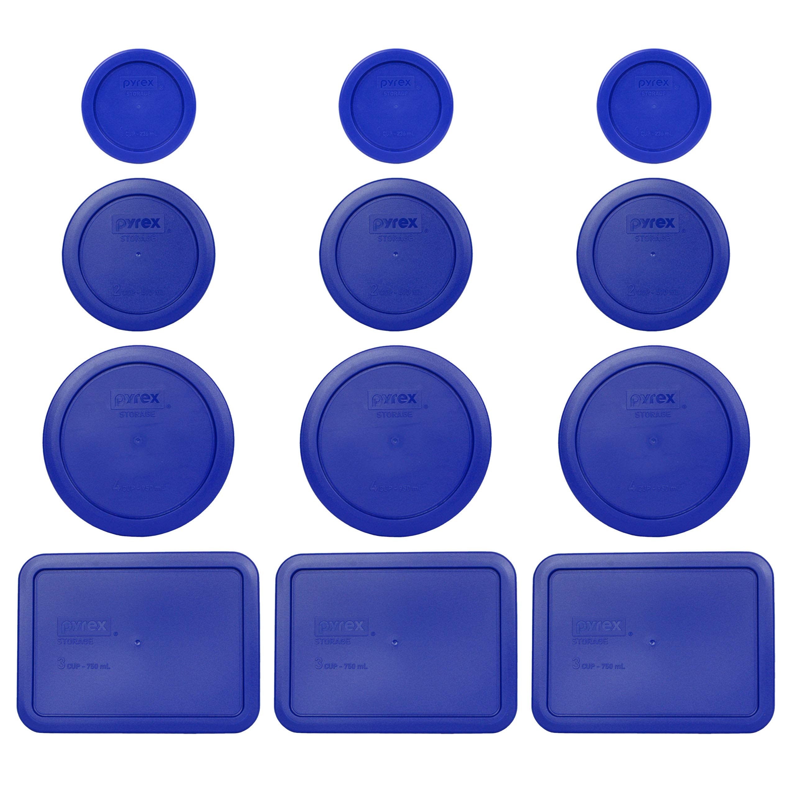 Pyrex (3) 7202-PC 1-Cup, (3) 7200-PC 2-Cup, (3) 7201-PC 4-Cup, (3) 7210-PC 3-Cup Cadet Blue Replacement Food Storage Lids, Made in USA