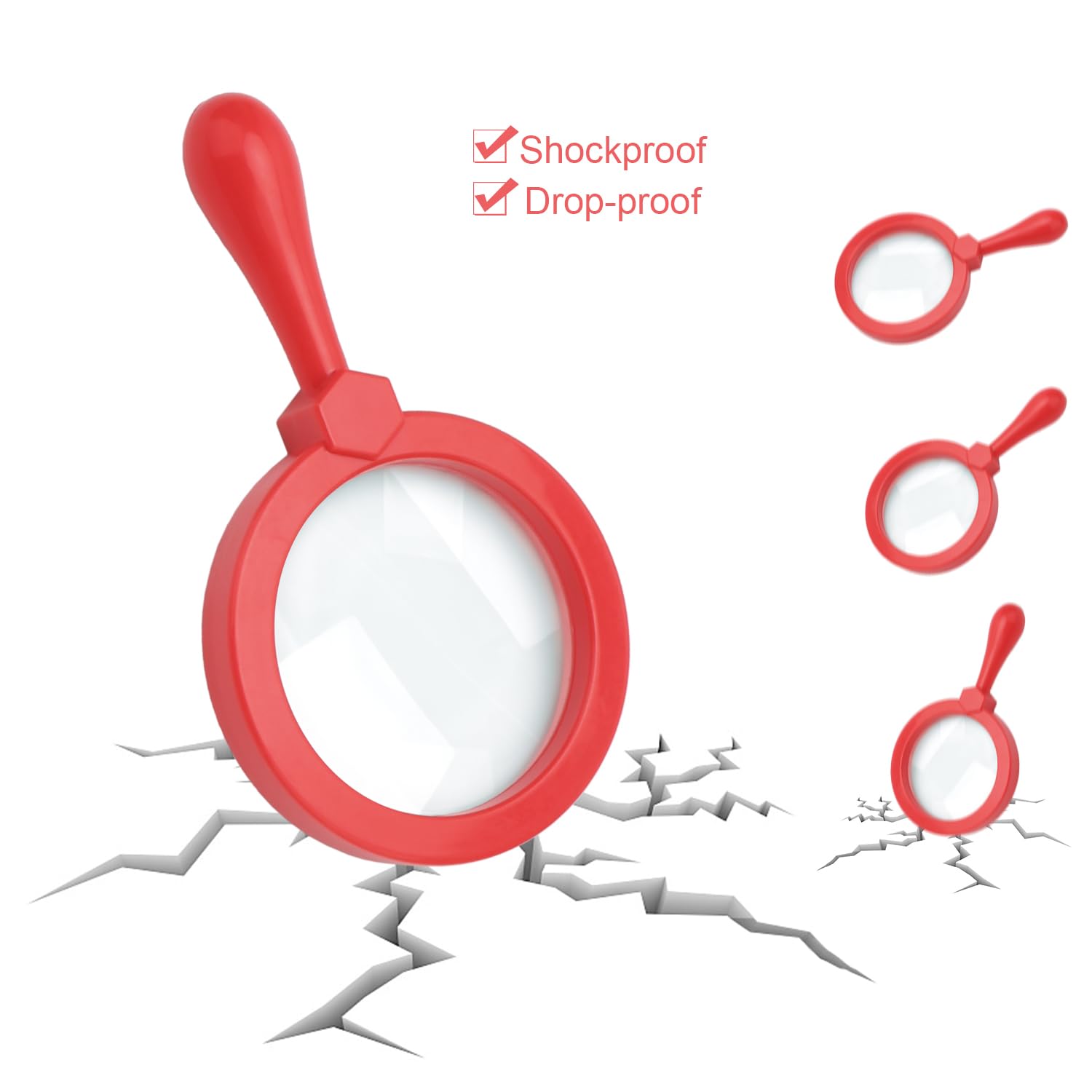 Kids Magnifying Glass Handheld Jumbo Magnifiers with Stand, Exploration Play Reading Magnifier for Children, 5X Magnification Loupe (Ages 3+) (Red)