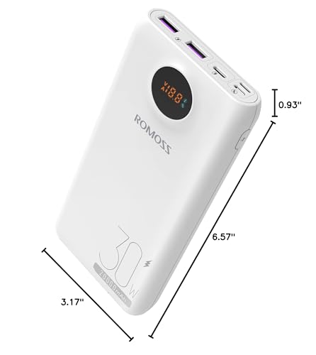 ROMOSS Power Bank, 20000mAh Portable Charger 30W USB C, Battery Pack Fast Charging with LED Display 3 Outputs and 3 Inputs External Battery bank for iPhone 13/12/11, iPad Android and More