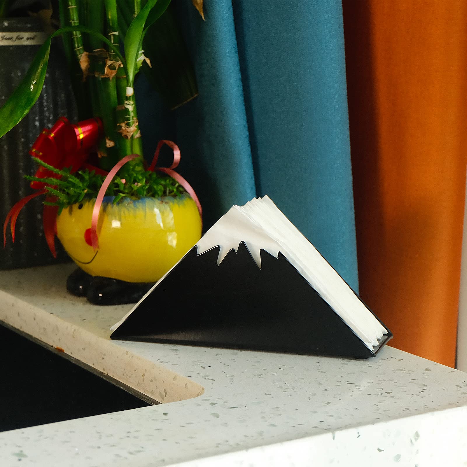 Paper Napkin Holder Freestanding Tissue Dispenser for Kitchen Countertops, Dining, Picnic Table, Cast Iron, Black, Snow Mountain