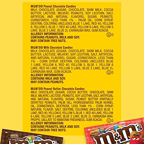 M&M'S Peanut, Peanut Butter & Milk Chocolate Variety Pack Full Size Milk Chocolate Candy Assortment, 30.58 oz 18 ct