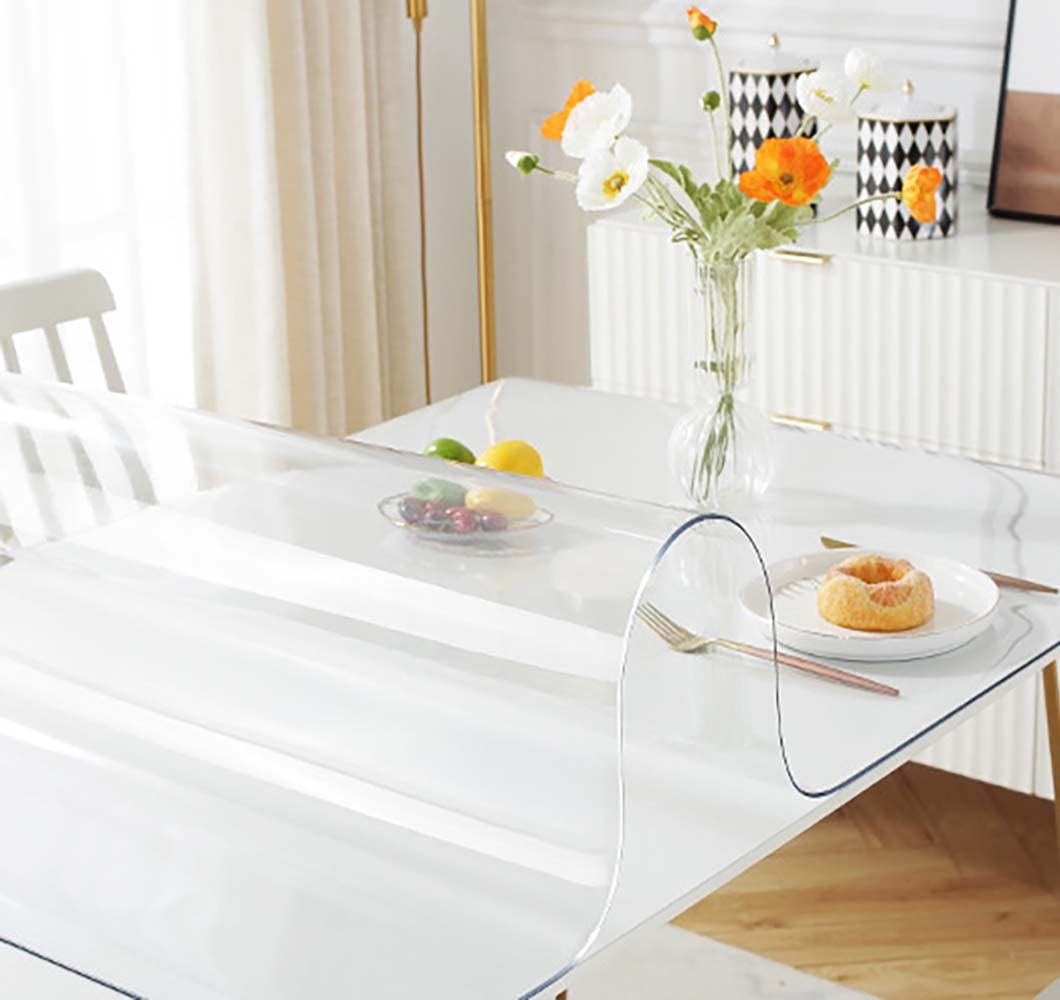 KATE 1.5mm 60x88 Inch Plastic Table Cover Clear Table Protector Non-Slip Easy Clean for Kitchen Tablecloths Table Mats