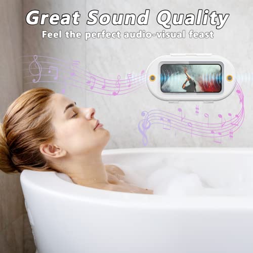 URROY Shower Phone Holder Waterproof, Shower Cell Phone Case for Bathroom Kitchen Wall, 720 Rotating Phone Mount Shelf with Sound Holes, Compatible with 4"- 6.8" Cell Phones