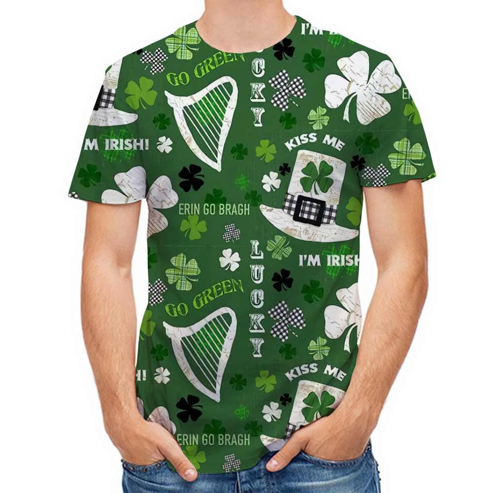 Men's Hello Lucky Shamrocks T-Shirts,St. Patrick's Day Short Sleeve Tees,Four Leaf Clover T Shirt (Hello Lucky Shamrocks-XXL)