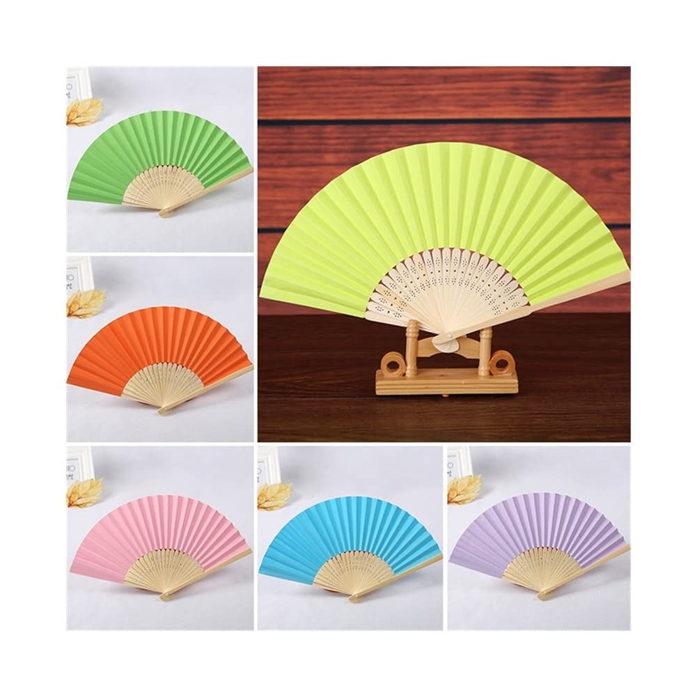 PBLCYUT 7 inch Hand Held Fan Folding Paper Fan Summer Pattern Folding Dance Wedding Party Lace Silk Folding Solid 18 Colors Fan (Color : O)