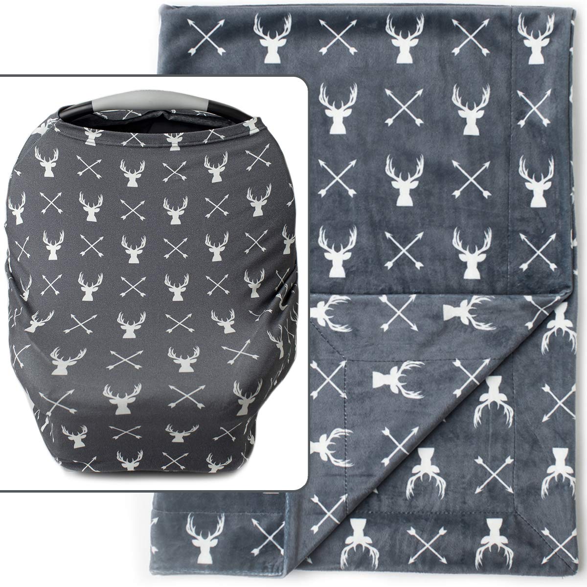 Kids N' Such Baby Blanket and Multi Use Nursing Cover, Car Seat Canopy, Shopping Cart, High Chair, and Stroller Bundle - Deer