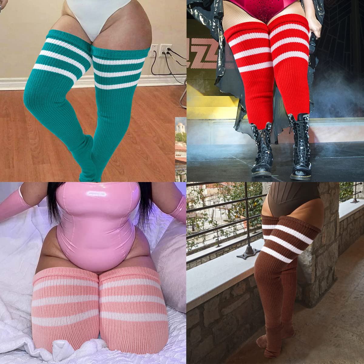 LOUSGUTA Plus Size Thigh High Socks for Thick Thighs- Extra Long Women Striped Cable Knitted Over Knee High Stockings Leg Warmer