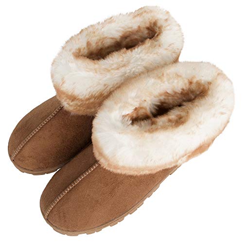 Jessica Simpson Women's and -Girls Microsuede Super Soft Bootie Slippers with Indoor Outdoor Sole, Cinnamon, Large
