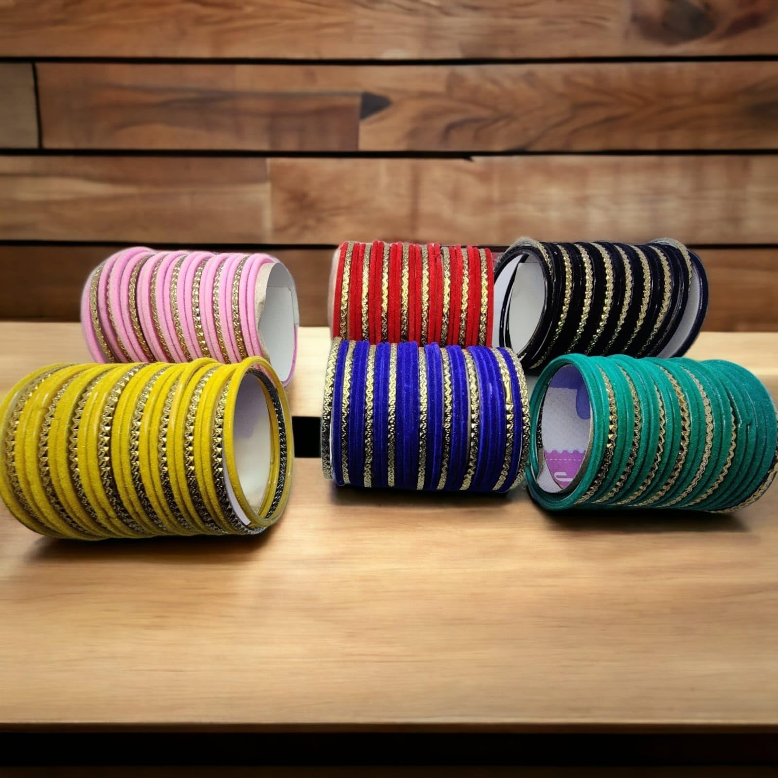 JAWSHEE 2 Dozen Glass Velvet Bangles Golden Set, Matte Color Glass Bangles With Velvet Layer For Added Beauty and Durability, Size: 2.8, Diameter: 2.5 Inches, no gemstone