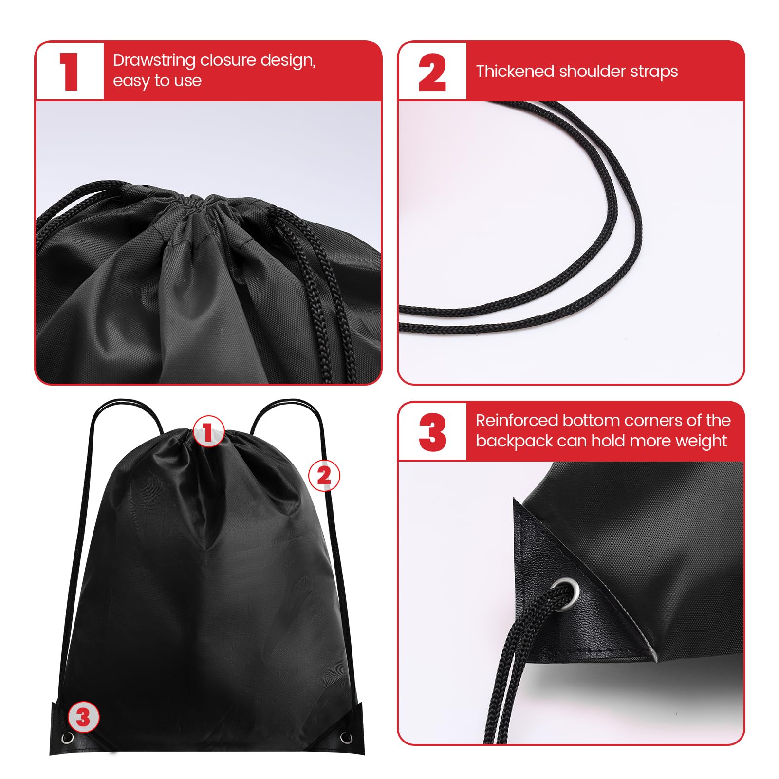 HYTHOZO 55pcs Drawstring Bags,Drawstring Backpacks Bulk Bag,Sport Gym Cinch Bag, Draw String Bag Includes Red,Black,White,Purple,Navy Blue Color
