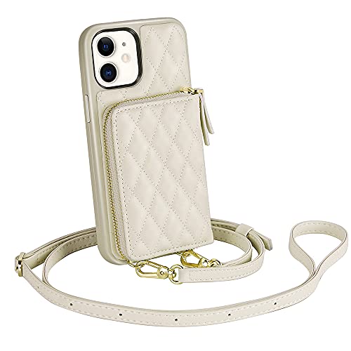 LAMEEKU iPhone 11 Wallet Case, Zipper Wallet Case Card Holder Quilted Leather Crossbody Wallet Case for Lady with Wrist Strap Shockproof Case Compatible with iPhone 11, 6.1 Inch-Black