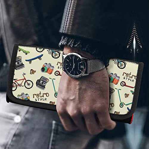 Retro Technique Pattern Carrying Bag Compatible with Switch Protective Case Slim Felt Pouch with 5 Game Cartridges Holders