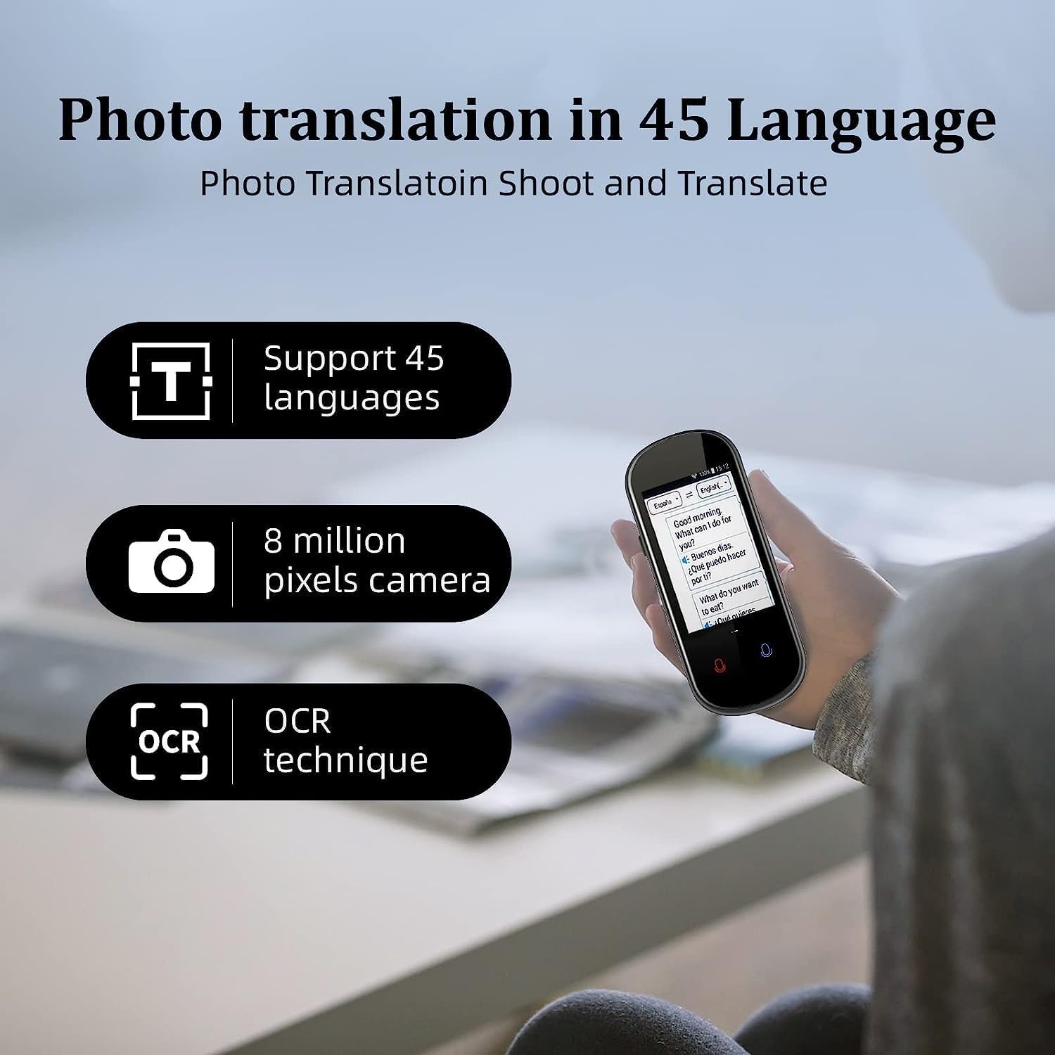 Instant Lanquage Translator Device,Electronic Foreign Language Translators,Two-Way Smart Voice and Photo Pocket Translator Real Time, 138 Languages Supported, Standy 180H, Portable Offline Translatio