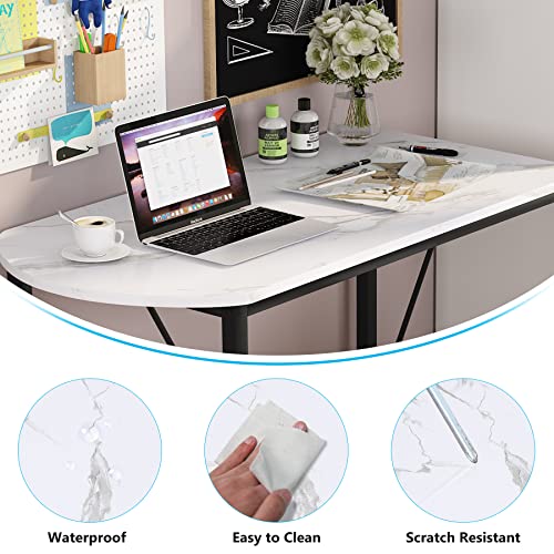 Tribesigns 3-Piece Bar Table Set, Kitchen Pub Dining Table with 2 Bar Stools, Small Space Counter Height Breakfast Table Set with Faux Marble Tabletop for Apartment, White