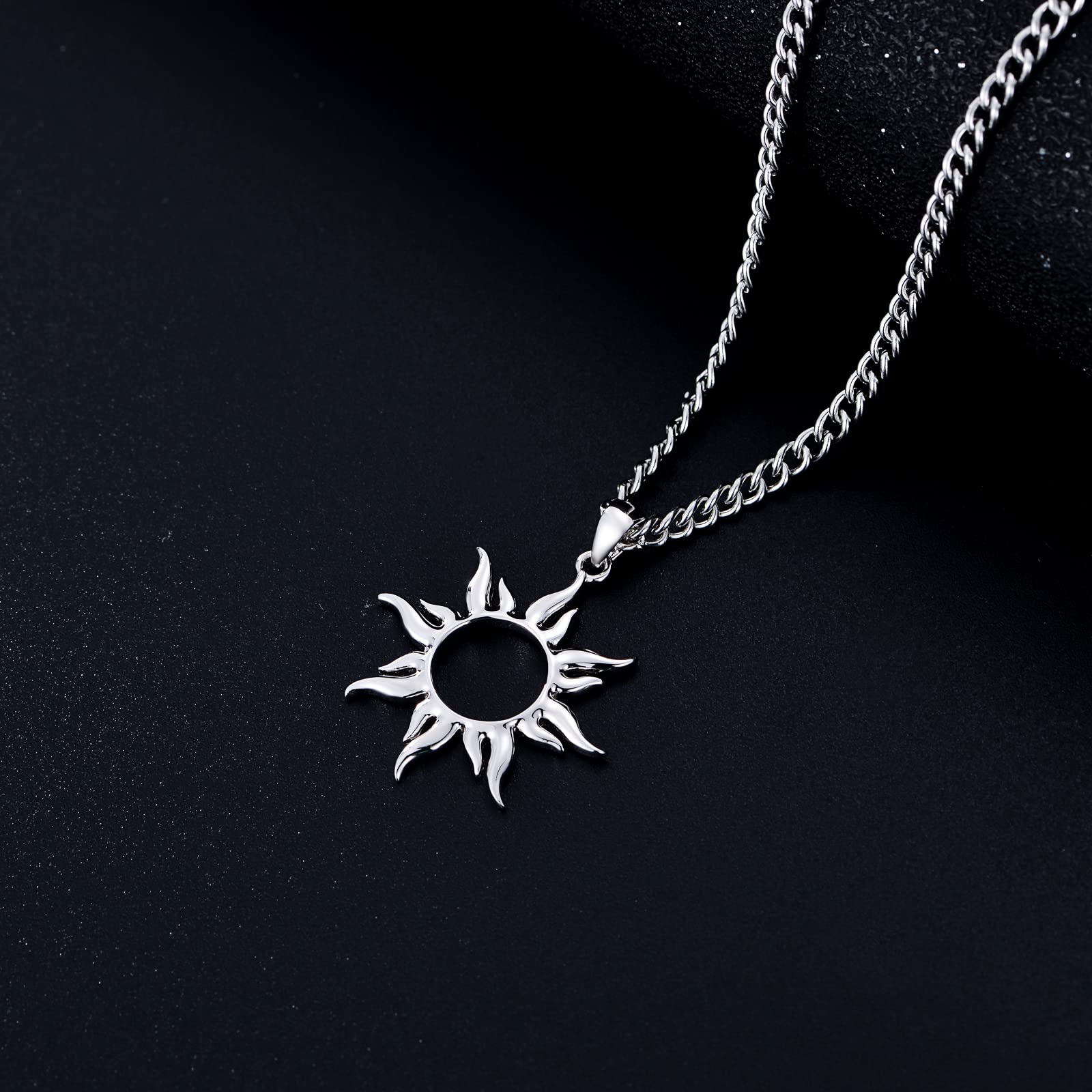 PDTJMTG Sun Necklace Sterling Silver Sun Pendant with 22”+2” Stainless Steel Chain Gift for Women Men (Silver)