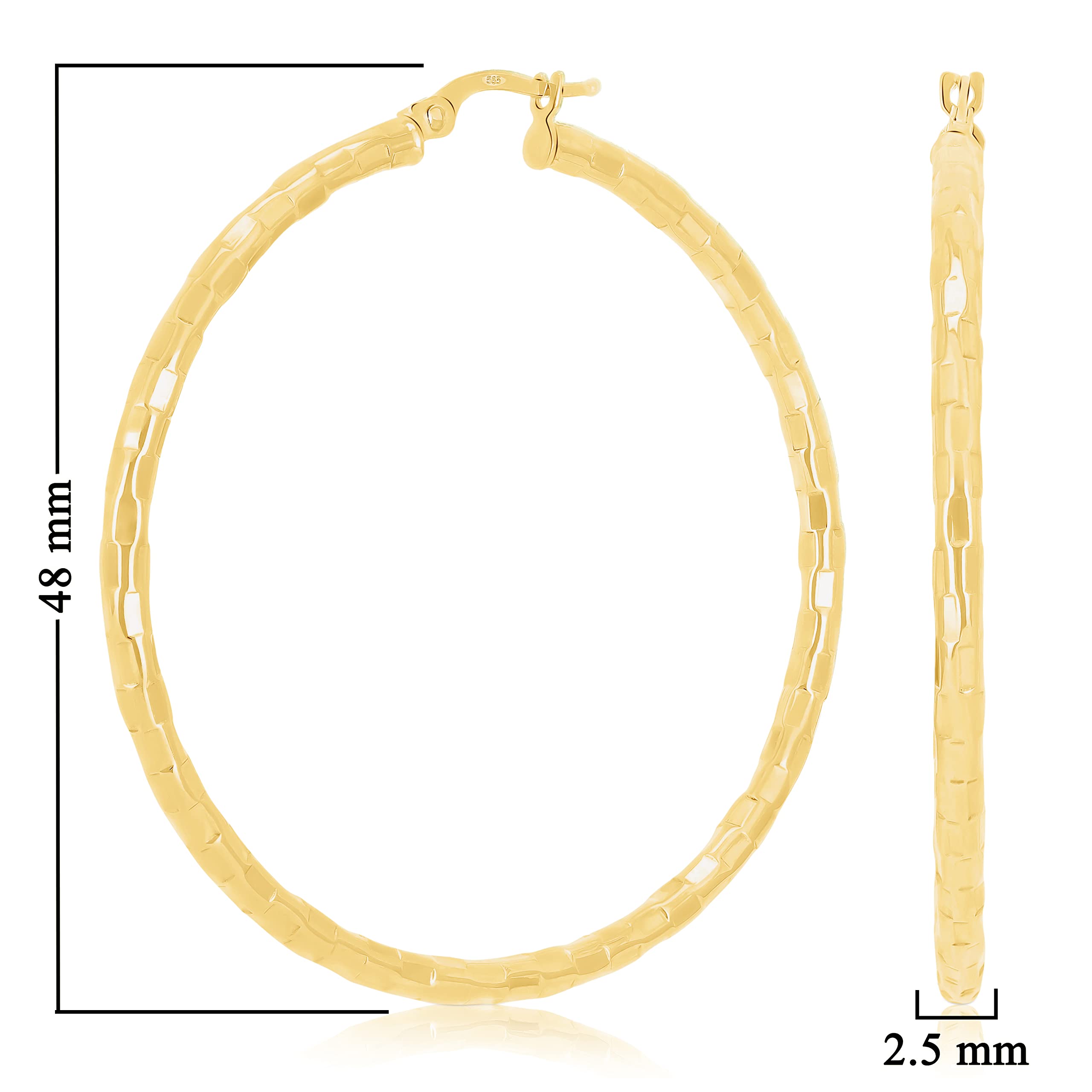 Italian 14k Yellow Gold Faceted 2.5mm 1.75" Diameter Round Hoop Earrings 3 grams