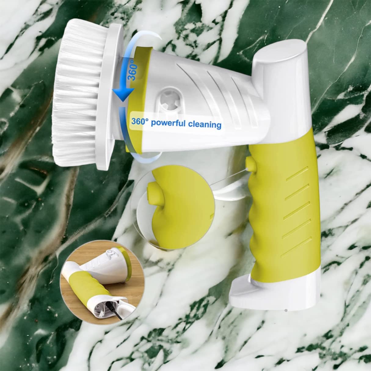 RONNA Electric Spin Scrubber Cordless and Rechargeable Bathroom/Shower Cleaning Brush for Wall/Tile Floor//Bathtub/Toilet/Bathroom/Window with 4 Replaceable Cleaning Brush Heads